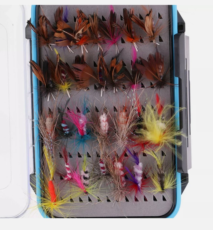 trout salmon fly fishing flies assortment tackle box with 64 fly ...