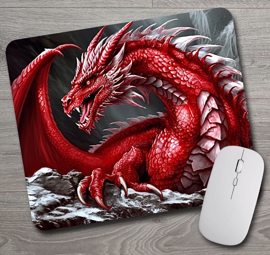RED FIRE DRAGON - Mousepad / Mouse pad - Fantasy Art Magic Dungeons ...