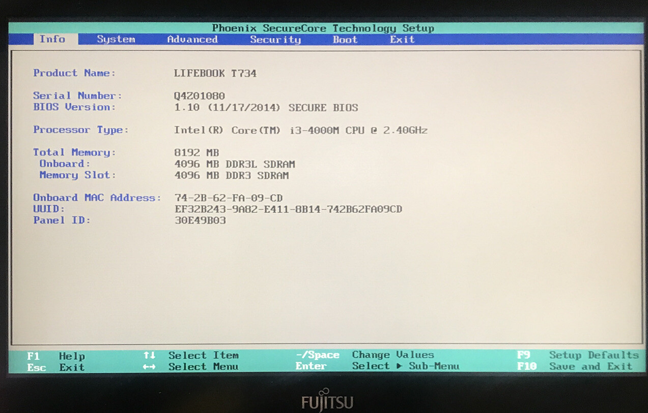Fujitsu Lifebook T734 Intel i3-4000M CPU 2.40GHz 8 GB RAM NO HDD Boot ...