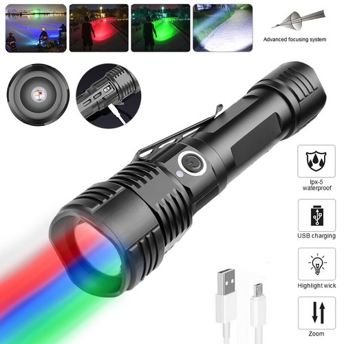 Multicolor Light Red Green White UV LED Flashlight Zoom USB ...