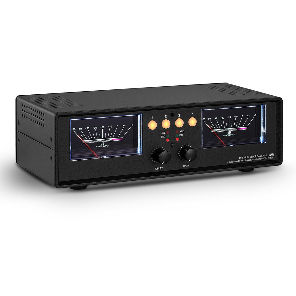 4 Way Analog RCA Audio Selector Splitter Switch DB Panel VU Meter Level ...