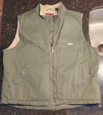 Cool Men's Wolverine Canvas Sherpa Lined Work Vest Jacket Brown Sz 2XL ...