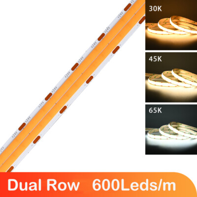 24V Double Row COB LED Stirp Lights 600Leds/m Flexible Tape for Room ...