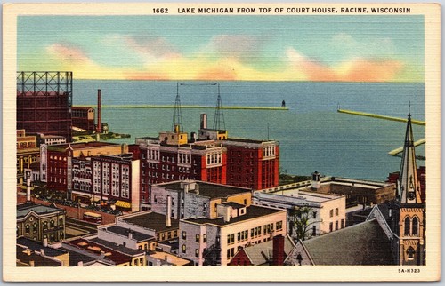 Racine Wisconsin WI, Lake Michigan from Top of Court House, Vintage ...