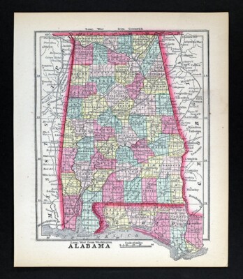 1857 Morse Map Alabama Montgomery Birmingham Talladega Huntsville ...
