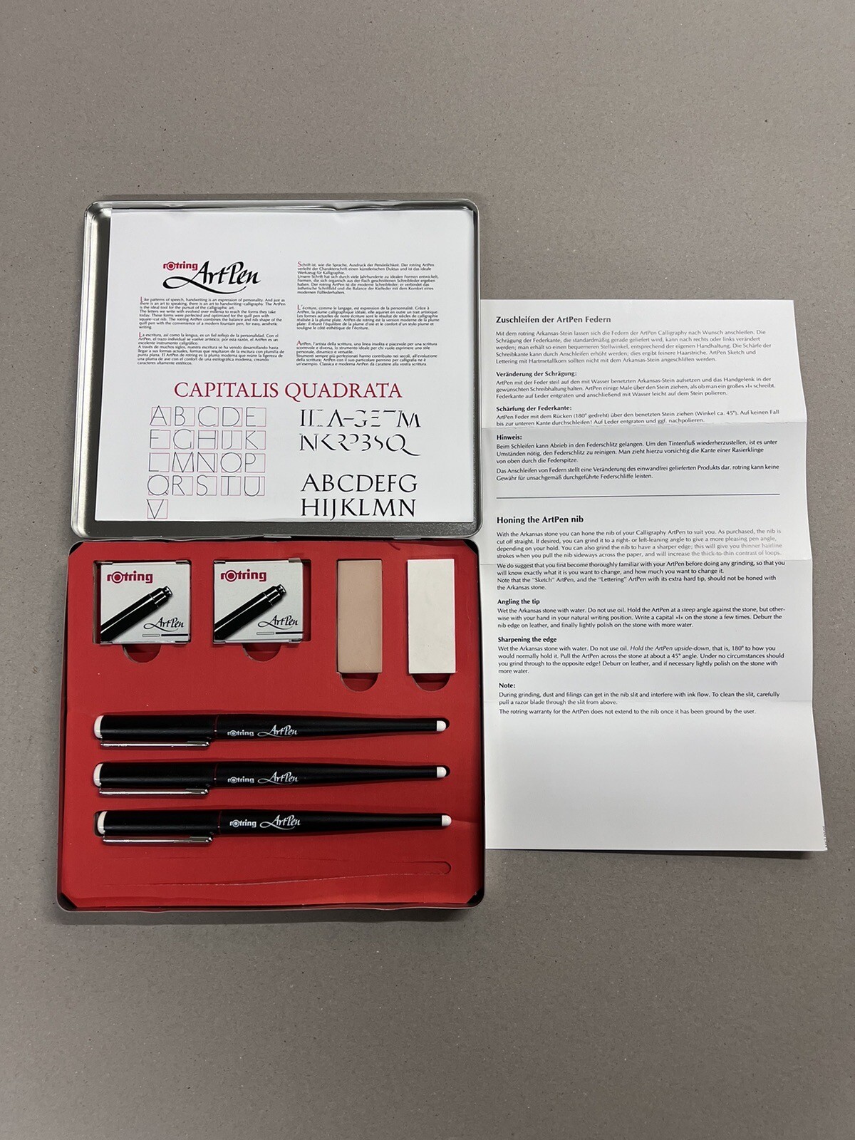 Vintage Rotring Art Pen Calligraphy 3 Pen Set w/ Ink & Case Manual ...