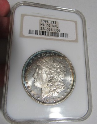 1896 Morgan Silver Dollar NGC MS63 DMPL, Cresent Rainbow Toning Great ...