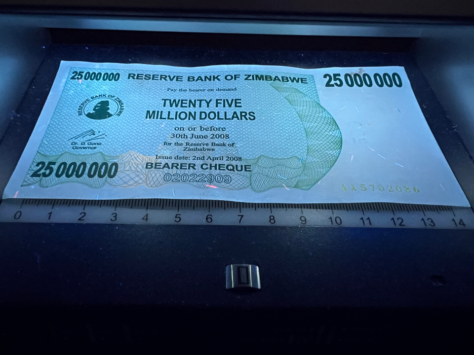 Zimbabwe 25, 50, 100 Million Dollar Bearer Cheque Bill Banknote Money ...