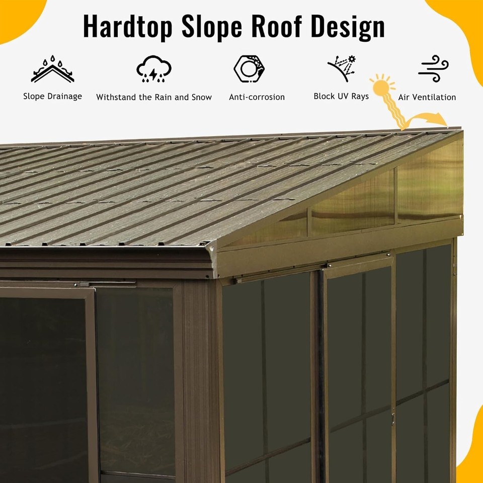 Domi 12'x14' Sunroom,Wall Mounted Gazebo Solarium w/Moveable screen ...