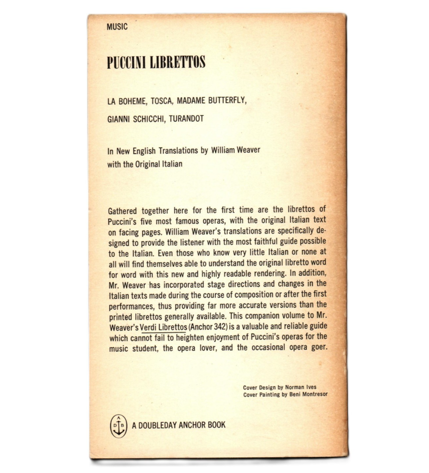 PUCCINI Librettos TOSCA Turnadot LA BOHEME 1966 OPERA Book Beni ...