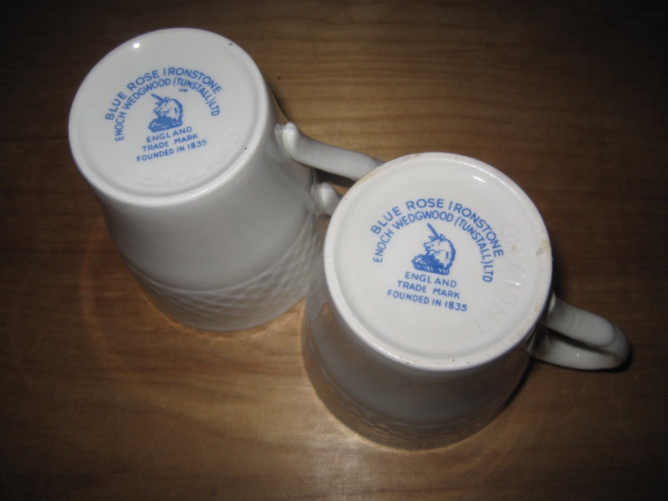 2 Wedgewood BLUE ROSE Ironstone Mugs Made in England | eBay