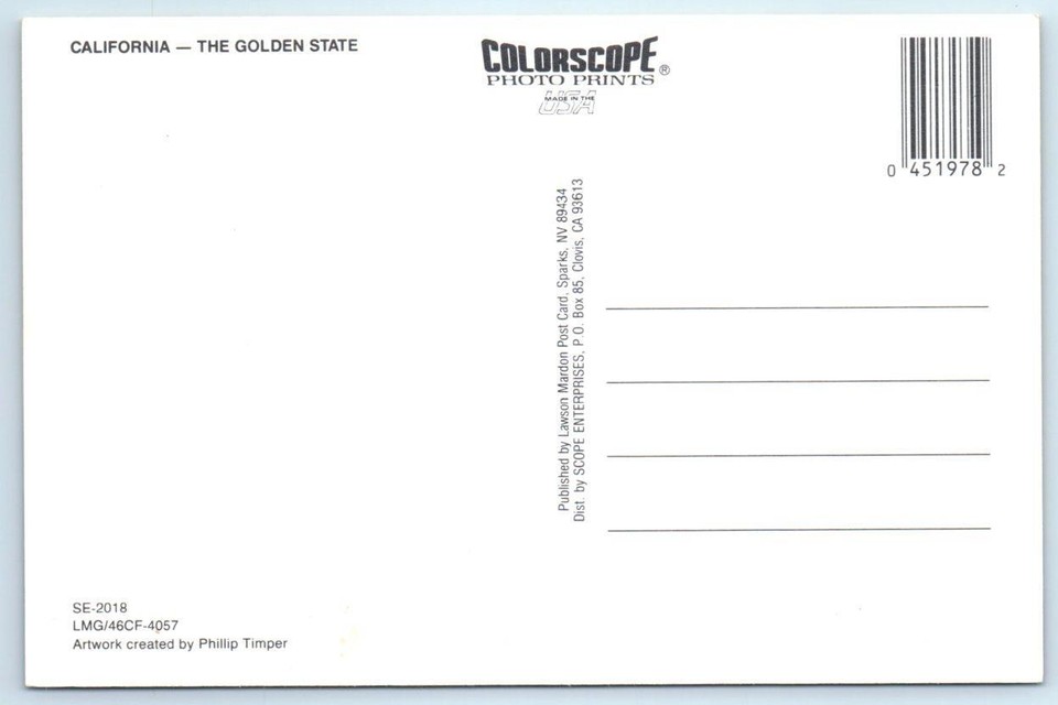 CALIFORNIA Comic Map THE GOLDEN STATE Artist Phillip Timper 4"x6 ...
