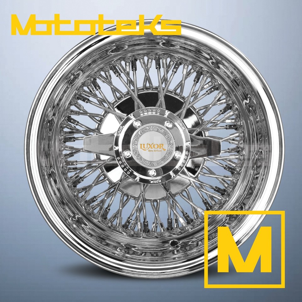 14X7 LUXOR WIRE WHEELS 14X6 72 CROSS REV STAGGERED CHROME RIMS WHEEL ...