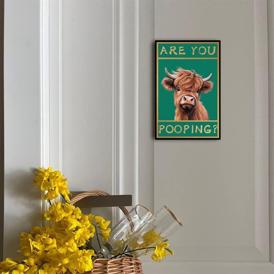 Funny Bathroom Cow Metal Tin Sign Highland Cow Are You Pooping 8x12 | eBay