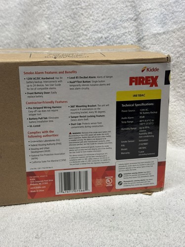 Kidde Firex i4618AC Smoke Detector Hardwired Battery Backup Alarm 4 ...