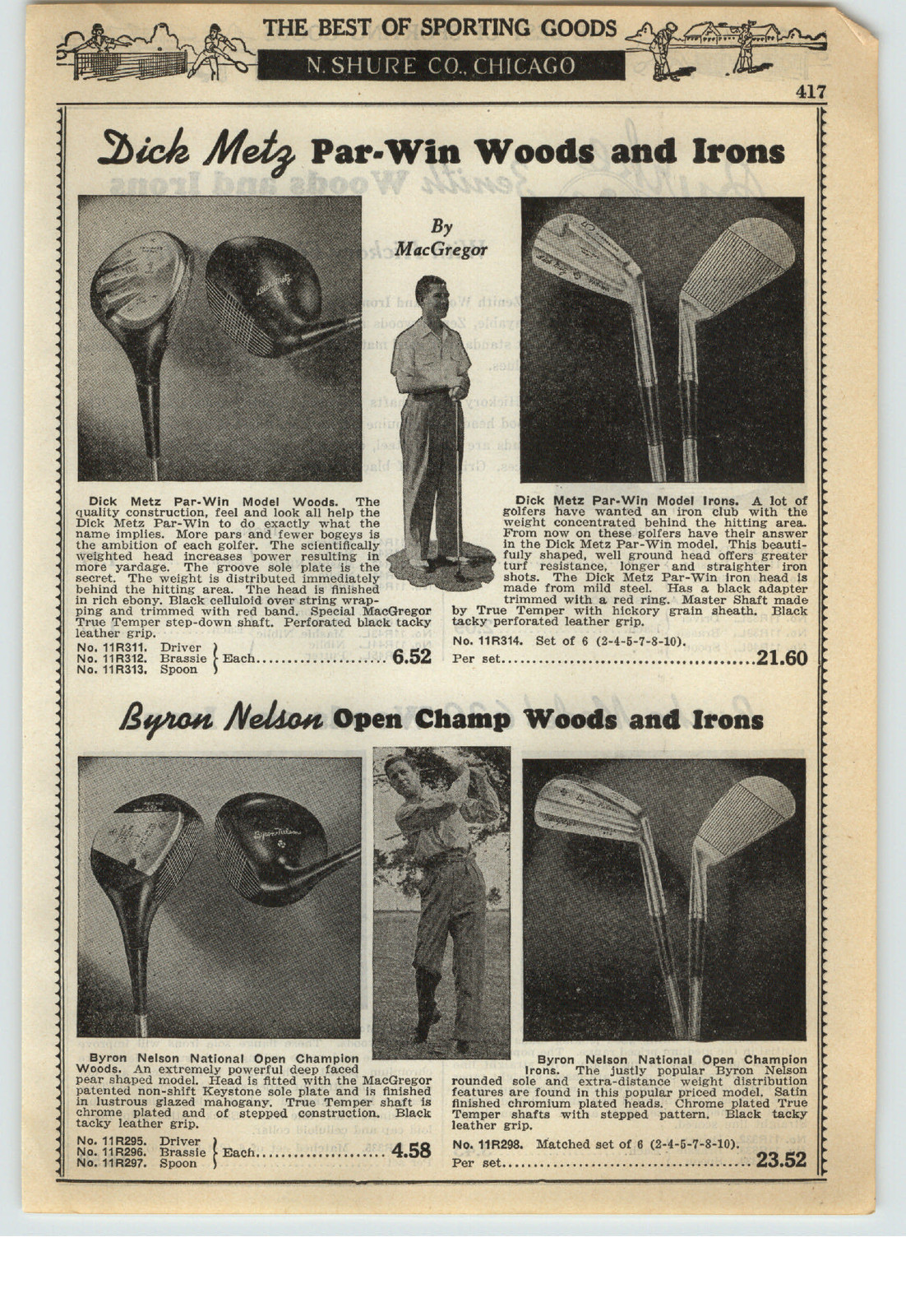 1940 PAPER AD MacGregor Dick Metz Byron Nelson Golf Clubs Par Win Open ...