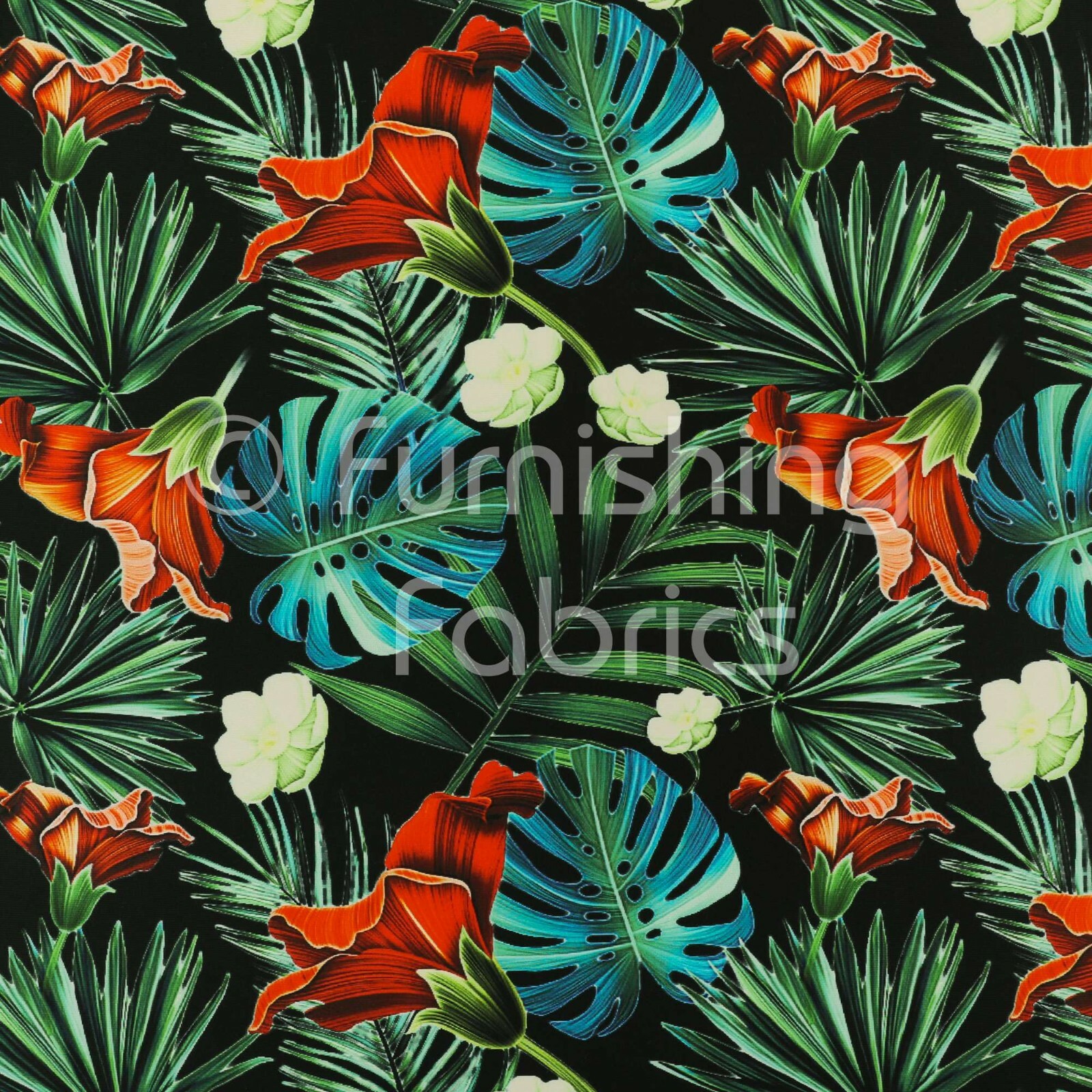 Full Black All Over Jungle Leaf Floral Pattern Velour Velvet Upholstery ...