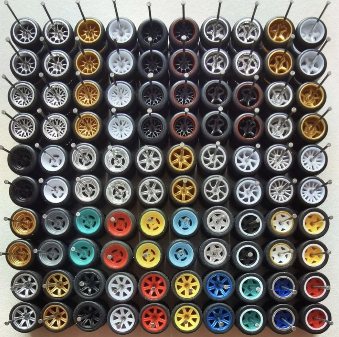 10 Sets - Mix Color 5-10 Spoke - Hot Wheels Rims & Rubber Tires 1/64 ...