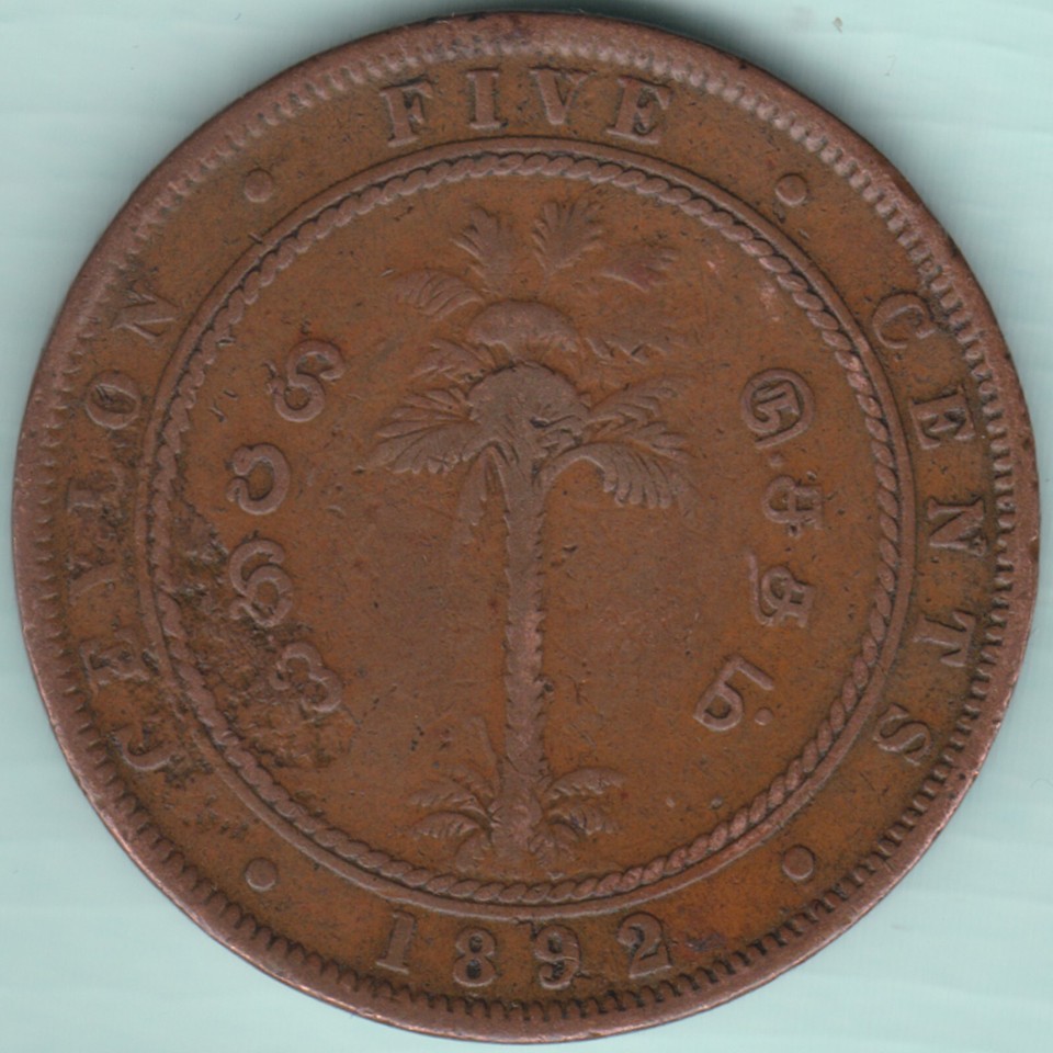 CEYLON 1892 VICTORIA QUEEN FIVE CENT RARE COPPER COIN | eBay