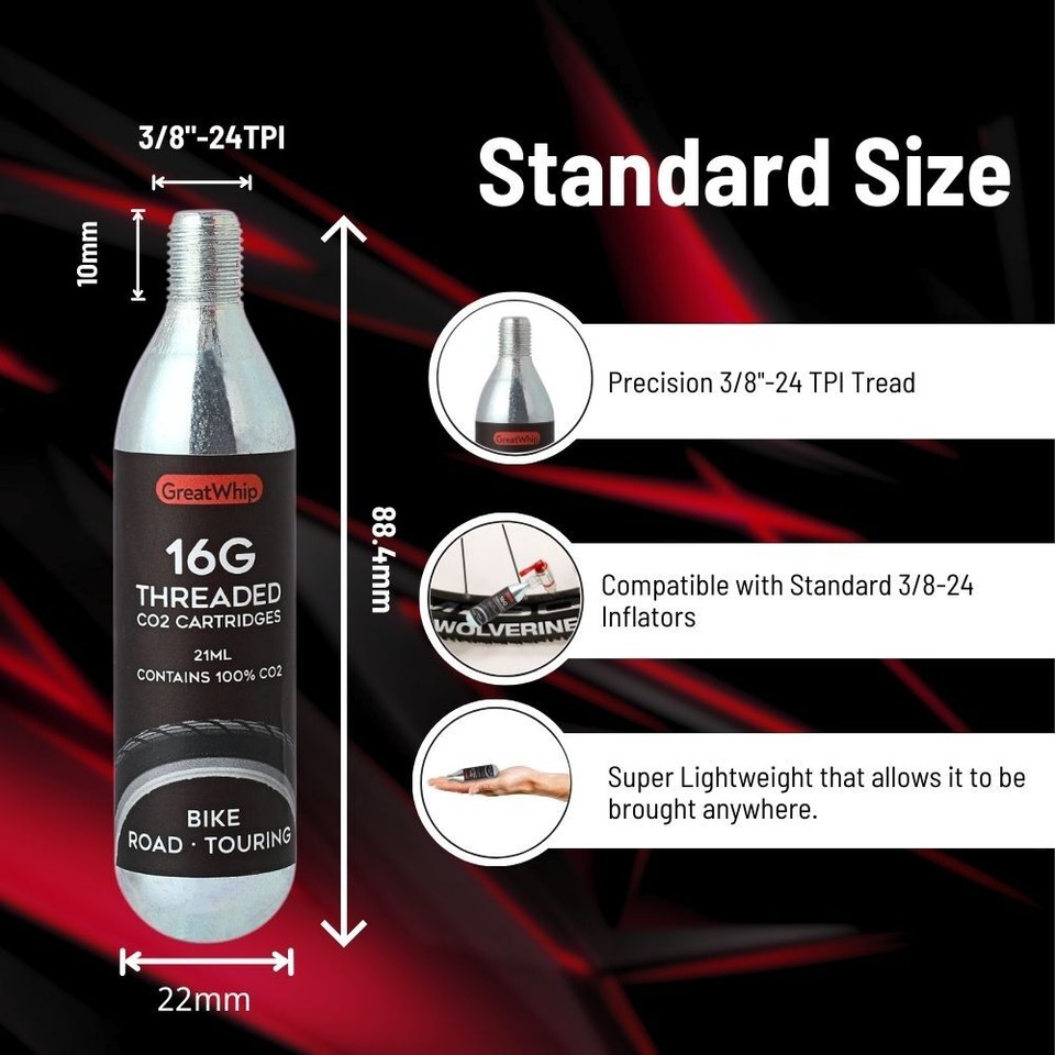 16g CO2 Cartridge GreatWhip For Bike Bicycle Tire Air Inflator Threaded ...