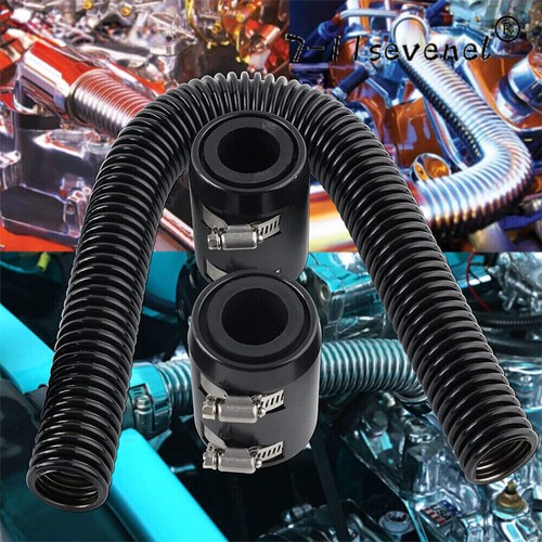 24" Black Stainless Steel Flexible Upper / Lower Radiator Hose & Chrome ...