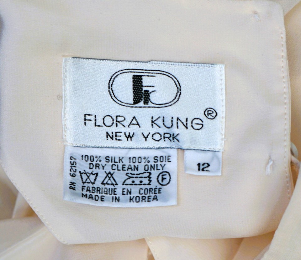 Vintage 80s FLORA KUNG sz 12 Cap Sleeve Ivory Silk Inverted Pleat ...