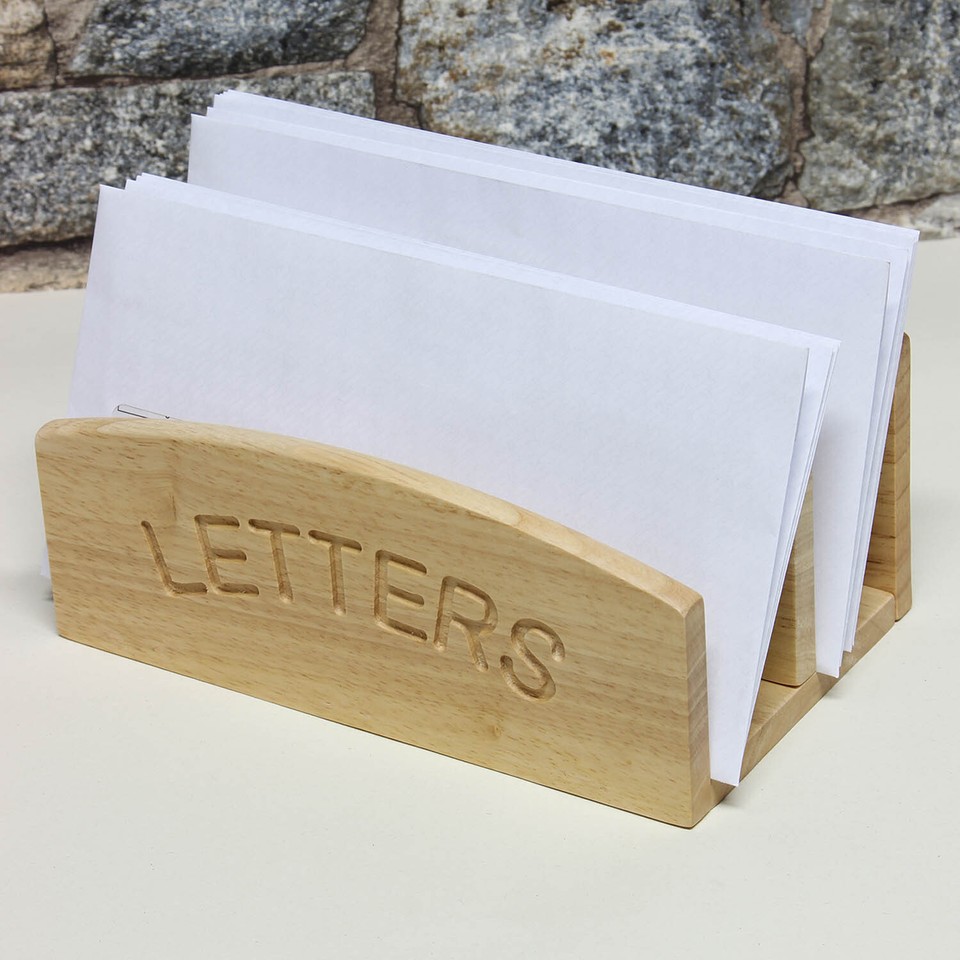 Freestanding Rubber Wood Letters Holder Mail Organiser Rack Kitchen ...