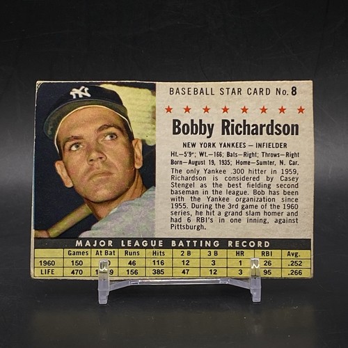 1961 Post Cereal #8 Bobby Richardson New York Yankees Vintage Baseball ...