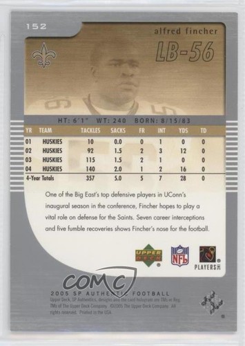2005 SP Authentic Rookie Authentics /750 Alfred Fincher #152 Rookie RC ...