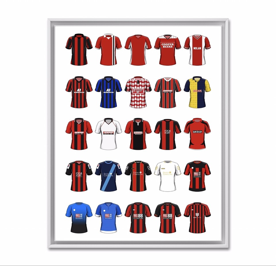 Bournemouth Football Shirts, AFC Bournemouth Football Poster, Retro ...