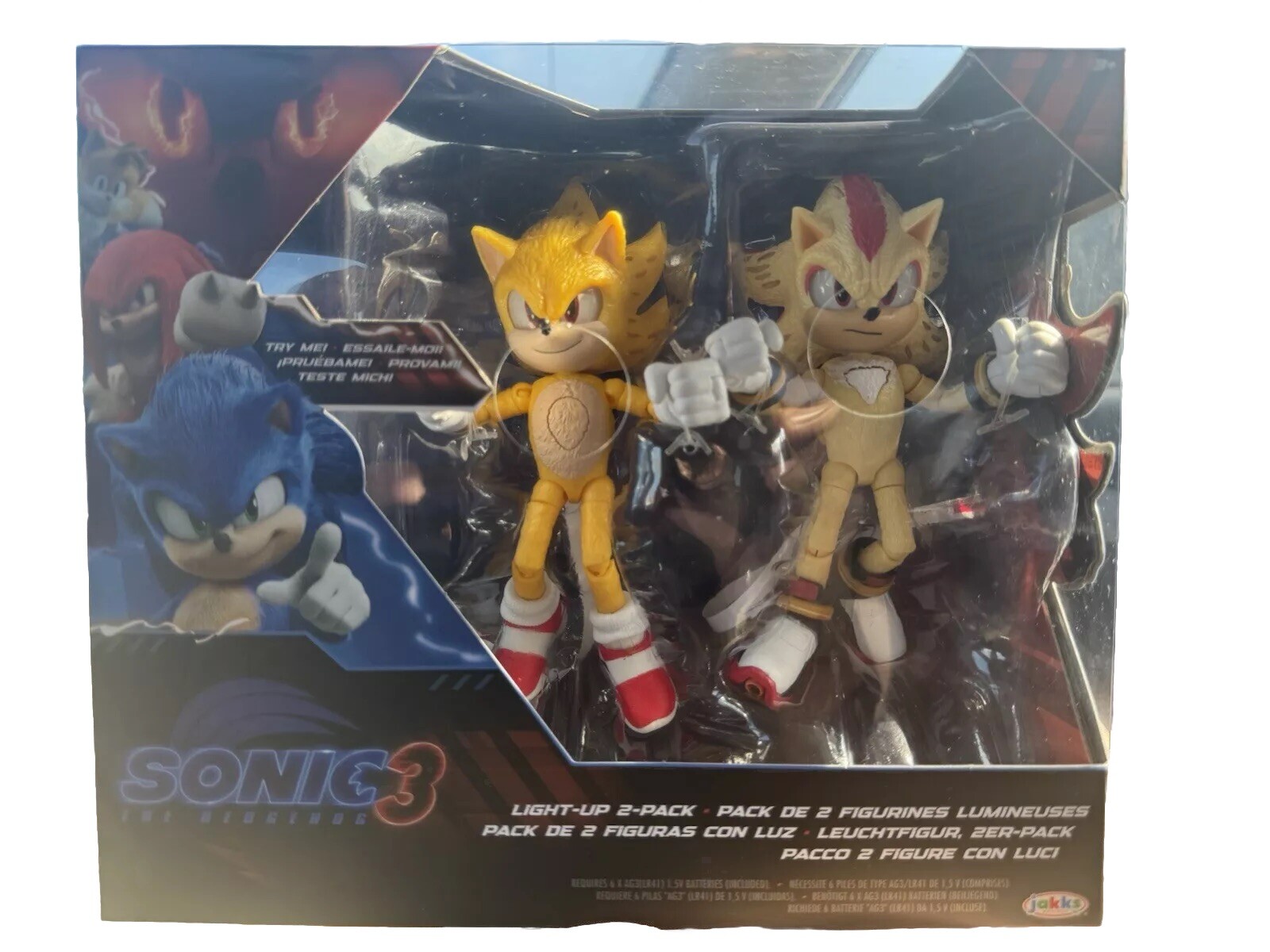 Jakks Pacific Sonic 3 Movie Super Shadow & Super Sonic Light Up 2 Pack ...