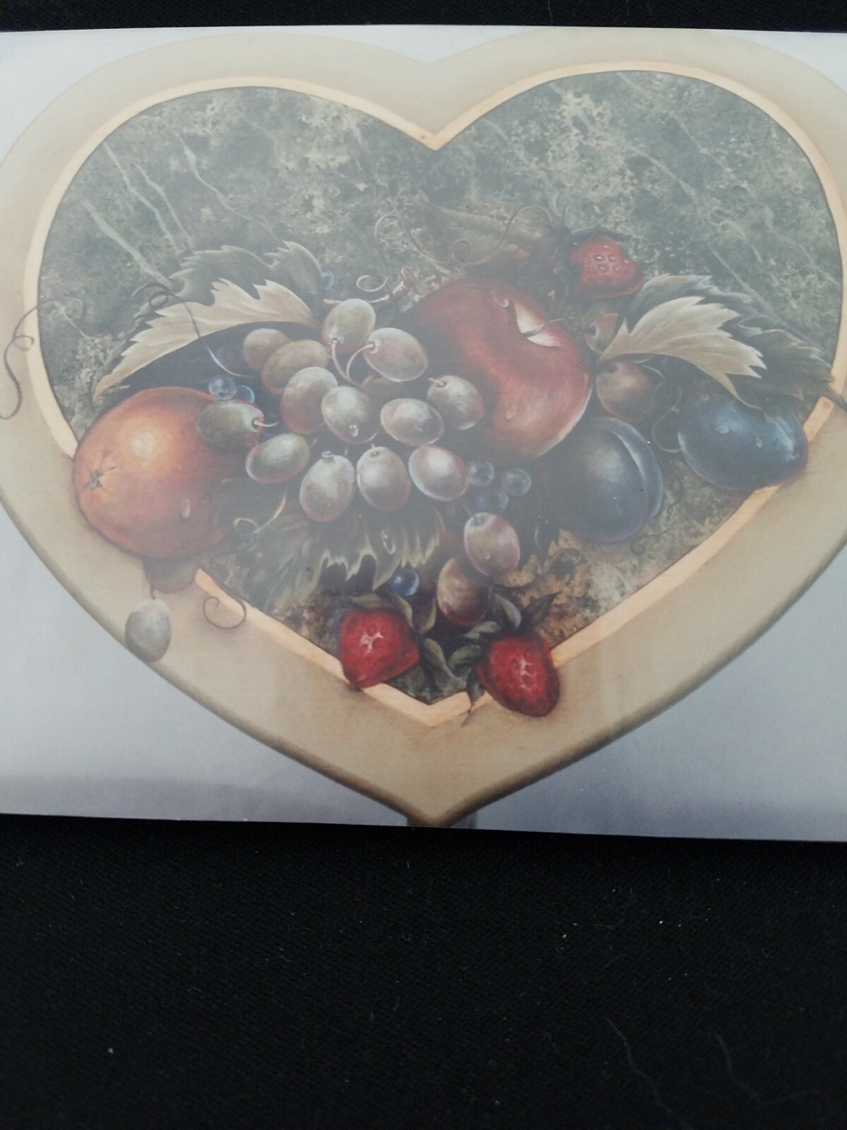 DELANE LANGE 1990 FRUIT GRAPE APPLE PLUM HEART TABLE PAINTING PATTERN ...