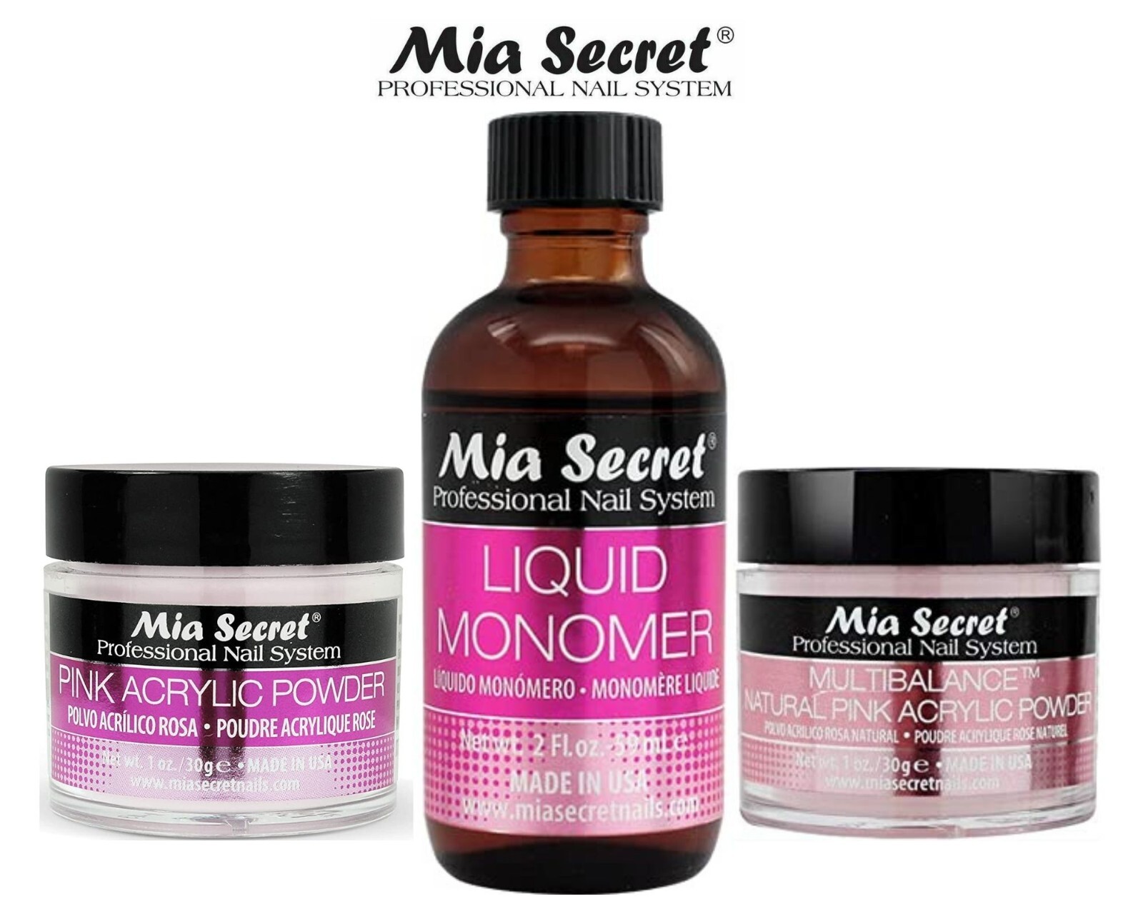 Mia Secret Liquid Monomer 2 oz with Clear and Natural Pink Acrylic ...
