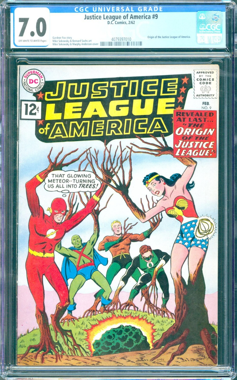 Justice League of America #9 (1962) CGC 7.0 -- O/w to white; Origin of ...