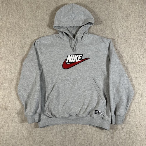 Vtg Nike Silver Tag Spellout Hoodie Sweatshirt Medium? Gray Red Y2K ...
