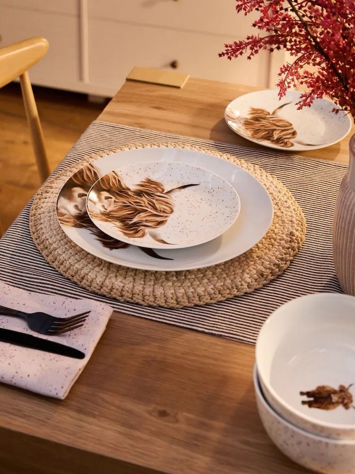 Hamish Cow Neutral Dinner Set 12-Piece NEXT Plates Side Plates & Bowls ...