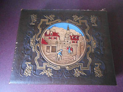 ANTIQUE VINTAGE (LEATHER?) BOX WITH DECORATED TOP | eBay