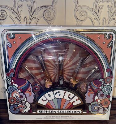 COACH x SEPHORA COLLECTION Tea Rose Set 5 BRUSHES + HOLDER & RINGS NEW ...