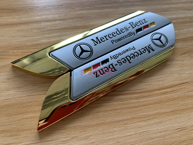 2PCS Silver/Gold Mercedes Benz Logo Fender Emblem Badge Decal Sticker ...