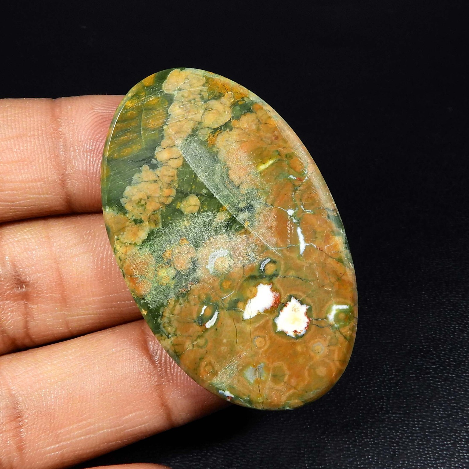 Natural Rhyolite Jasper Cabochon Oval Green Rainforest Gemstone 63 Cts ...