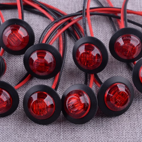 10x 3/4" Red Round Side Marker Lights LED Button Lamps For Truck ...
