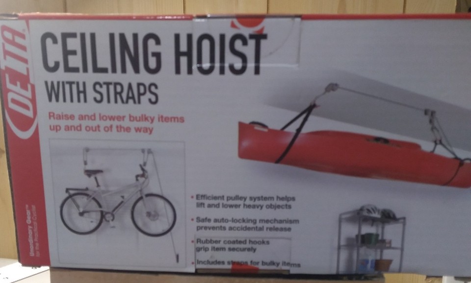 PULLEY SYSTEM CEILING HOIST WITH STRAPS FOR RAISING AND LOWERING BULKY ...