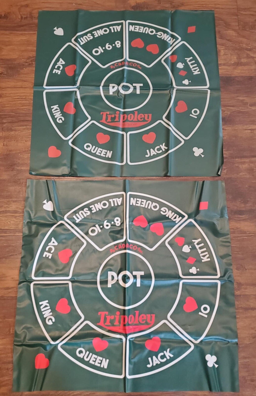 Lot of 2 - VTG Tripoley Vinyl Game Mat Only Michigan Rummy Hearts Poker ...