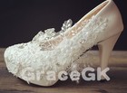 Snowflake white ivory Wedding Bridal shoes flats low high heel pump ...