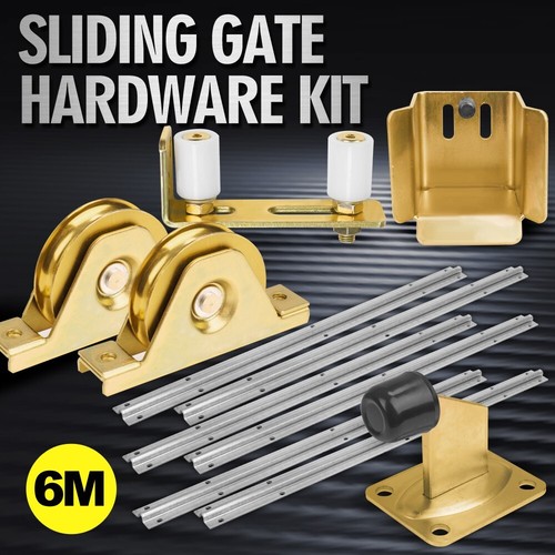 LockMaster Sliding Gate Hardware Kit Track Wheels Stopper Roller Guide ...