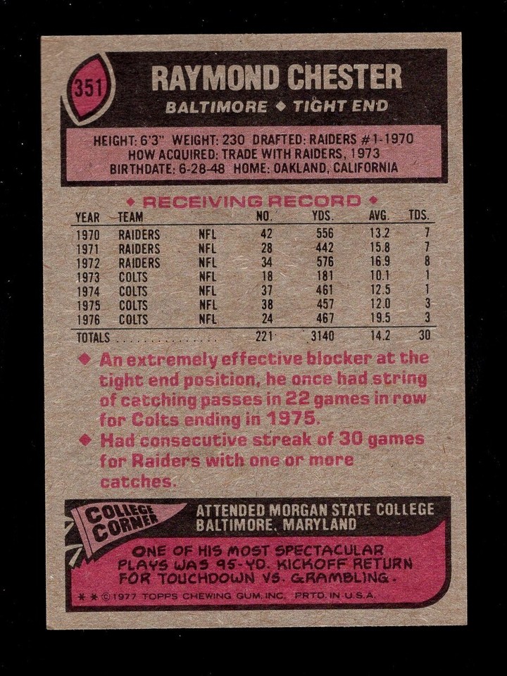 1977 TOPPS #351 RAYMOND CHESTER COLTS NM-MT | eBay