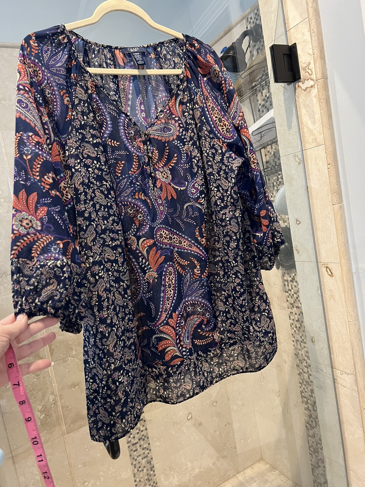 Chaps Ralph Lauren 1X Peasant Blouse Top Floral Balloon Sleeve Semi ...