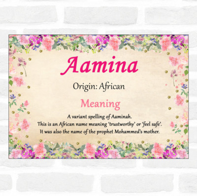 Aamina Name Meaning Floral Certificate | eBay UK