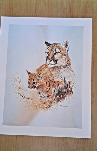 Cougar and cub print by American Artist, Phil Prentice, unframed | eBay UK