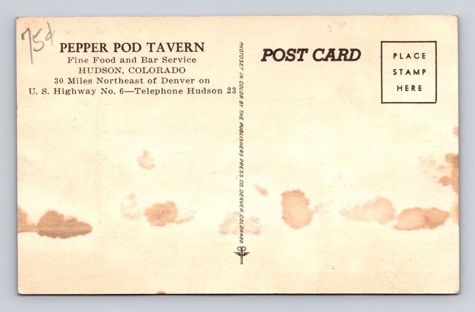 Hudson CO-Colorado, Pepper Pod Tavern, Advertising, Antique Vintage Postcard | eBay